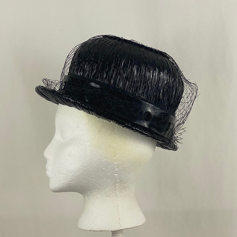Black Sixties Mod Bowler Hat Small Women's Raffia Straw - Etsy