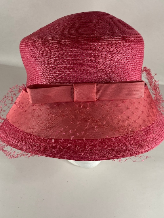 Pink Straw Bucket Hat Sixties Peach Basket Netting AS… - Gem