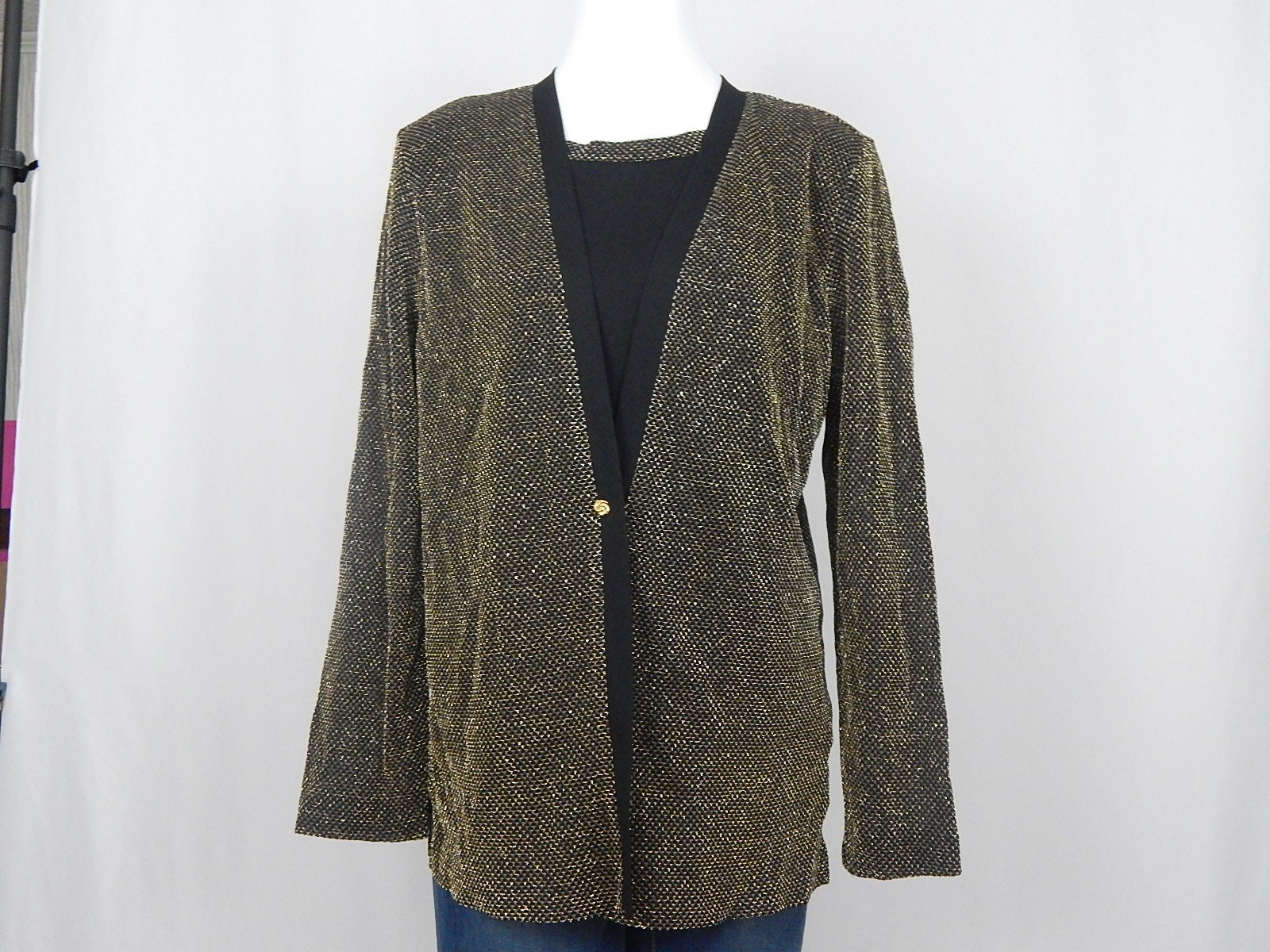 Black Gold Disco Jacket Large L Metallic Gold Shell Blouse | Etsy