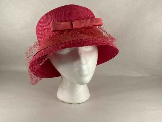 Pink Straw Bucket Hat Sixties Peach Basket Netting AS… - Gem
