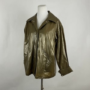 Gold Metallic Rain Coat Small Mod Vinyl Collar Button Front 80's ...
