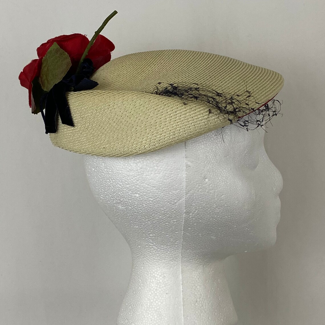 Cream Calot Hat Small Flower AS IS Black Netting Fifties | Etsy