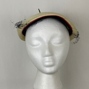 Cream Calot Hat Small Flower AS IS Black Netting Fifties Floral Woven ...