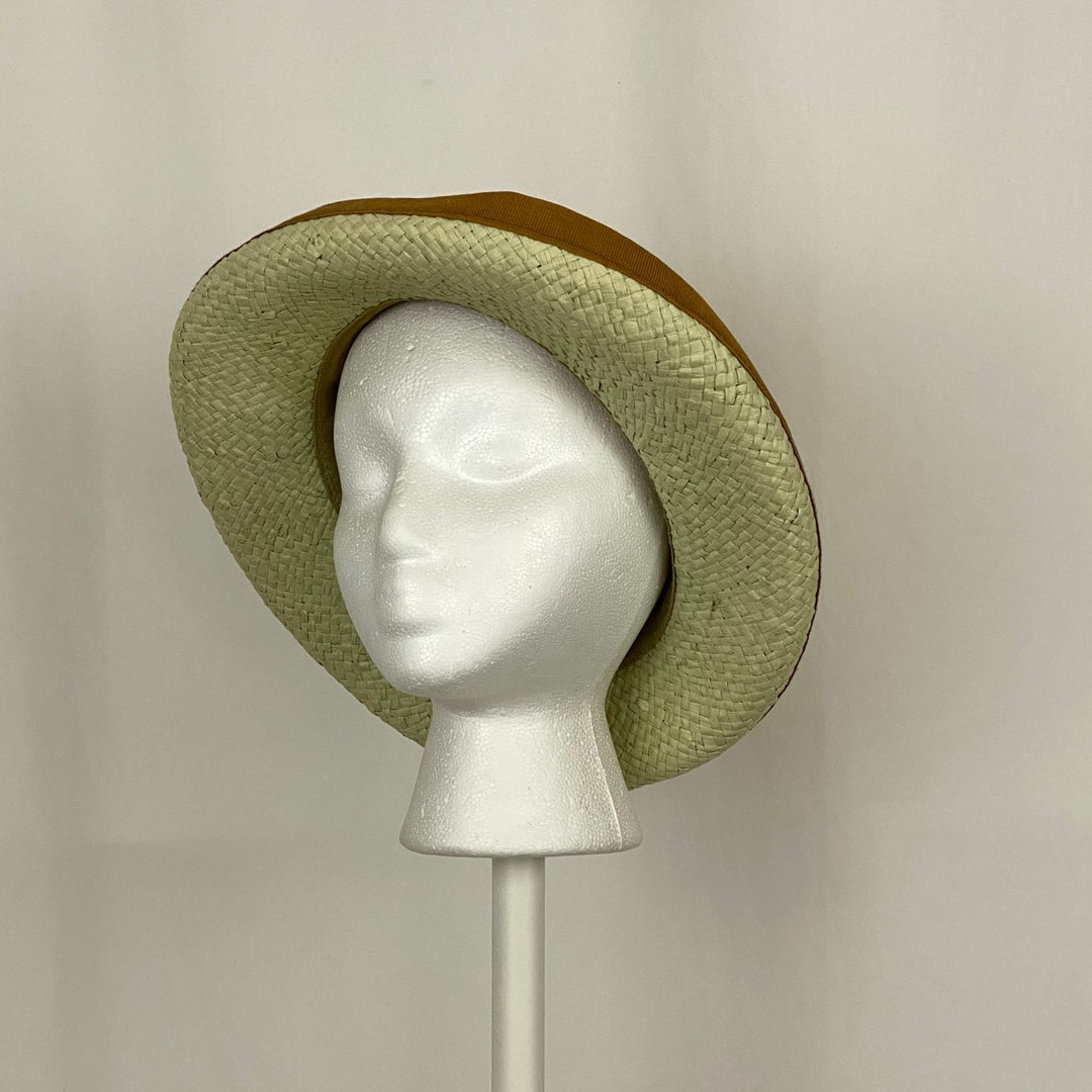 Straw Mod Bowler Small Brown Trim 60's Women's Hat Cream Tan Beige ...