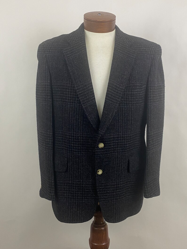 Black Glen Plaid Sport Coat Large 46S 46 Short Blazer Jacket Gray ...