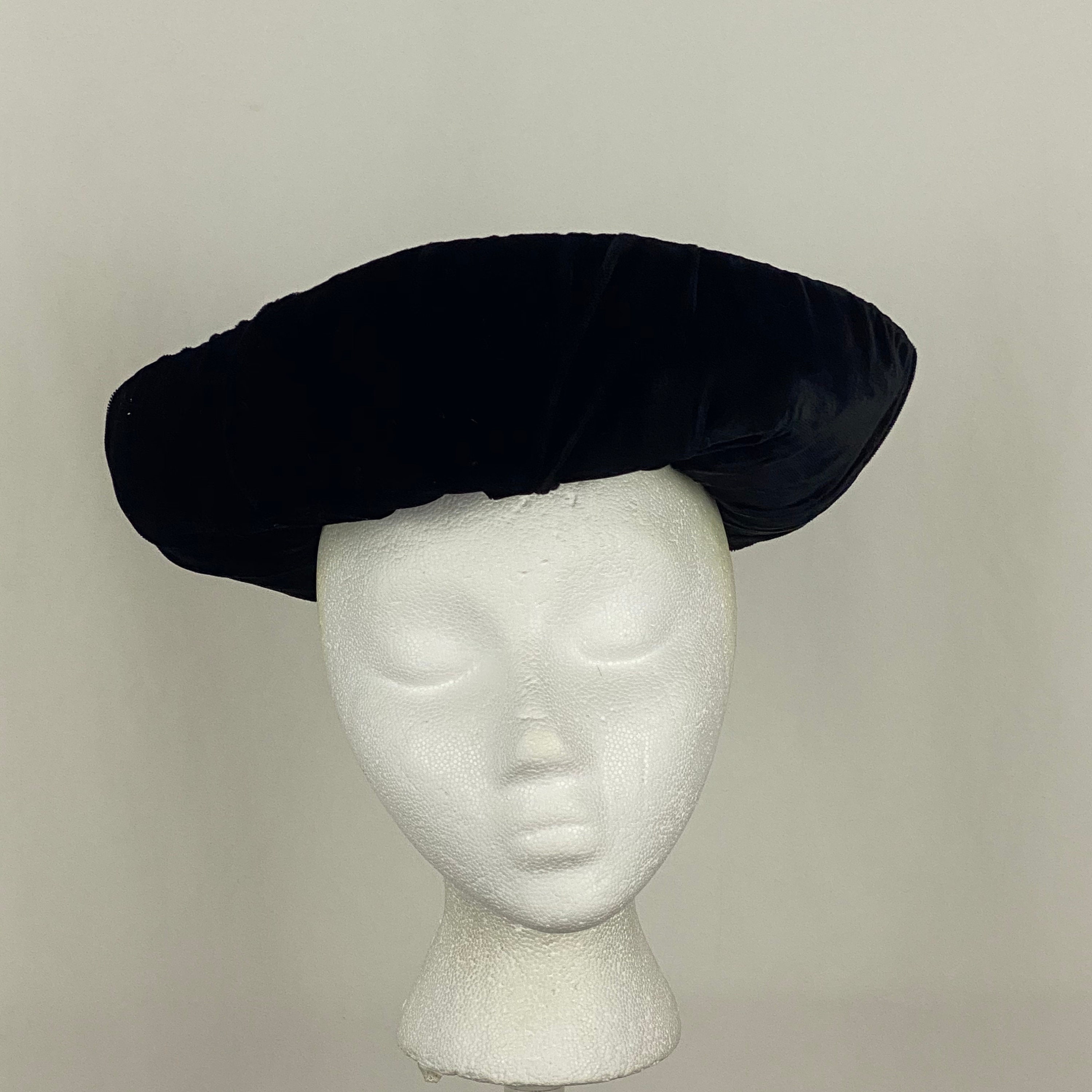 Black Velvet Breton Halo Hat Fifties Small 50's Satin Diamond Lining - Etsy