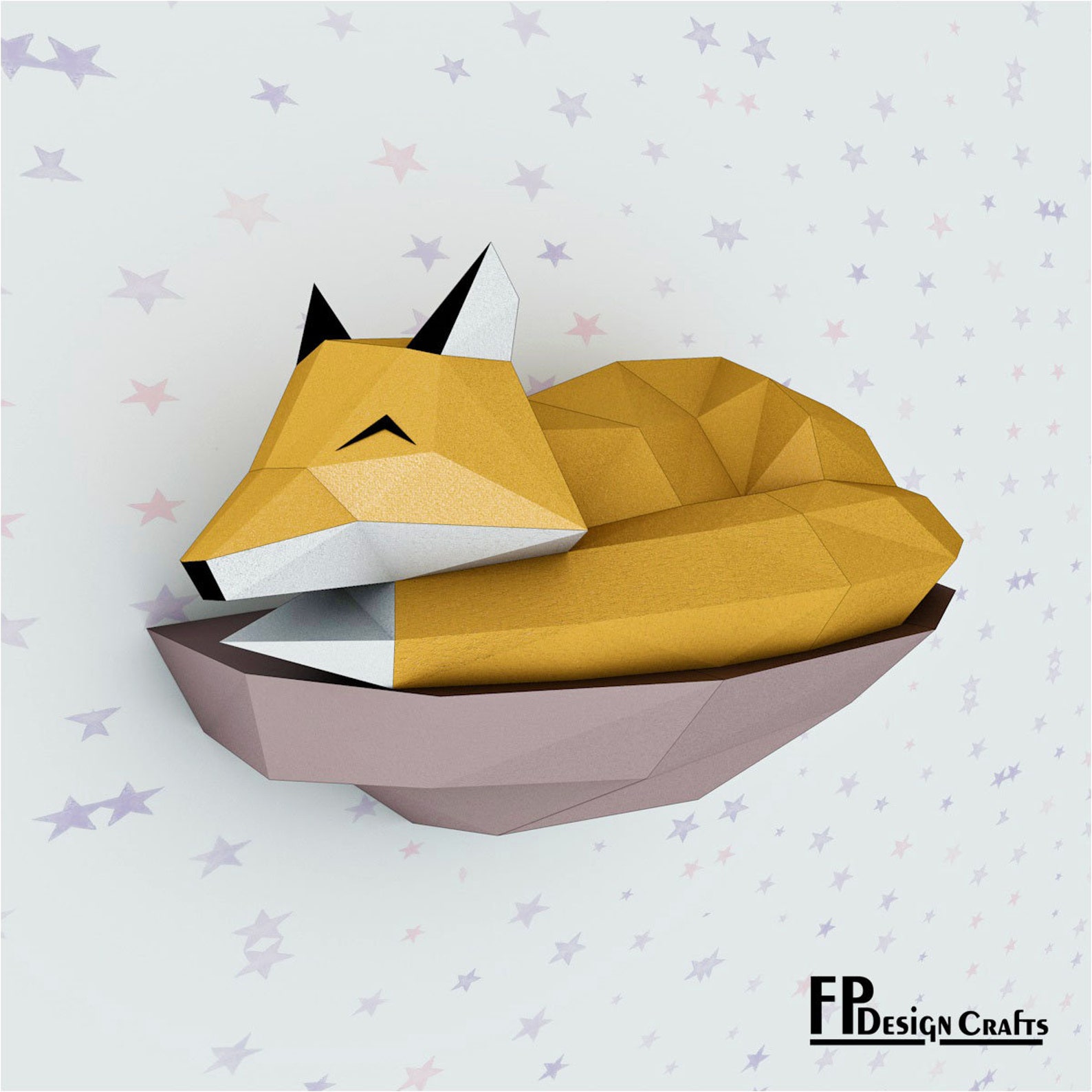 Fox on a Stone Papercraft, 3D DIY Origami, Sculpture Fox, Low Poly ...
