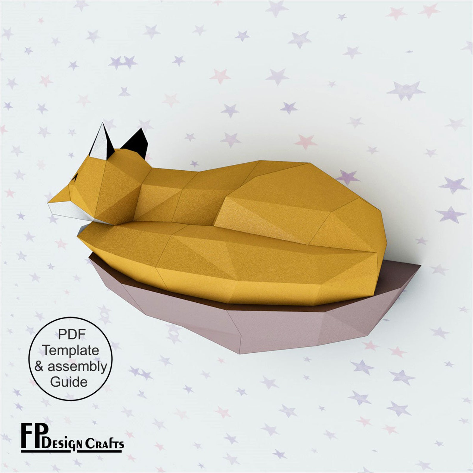 Fox on a Stone Papercraft, 3D DIY Origami, Sculpture Fox, Low Poly ...