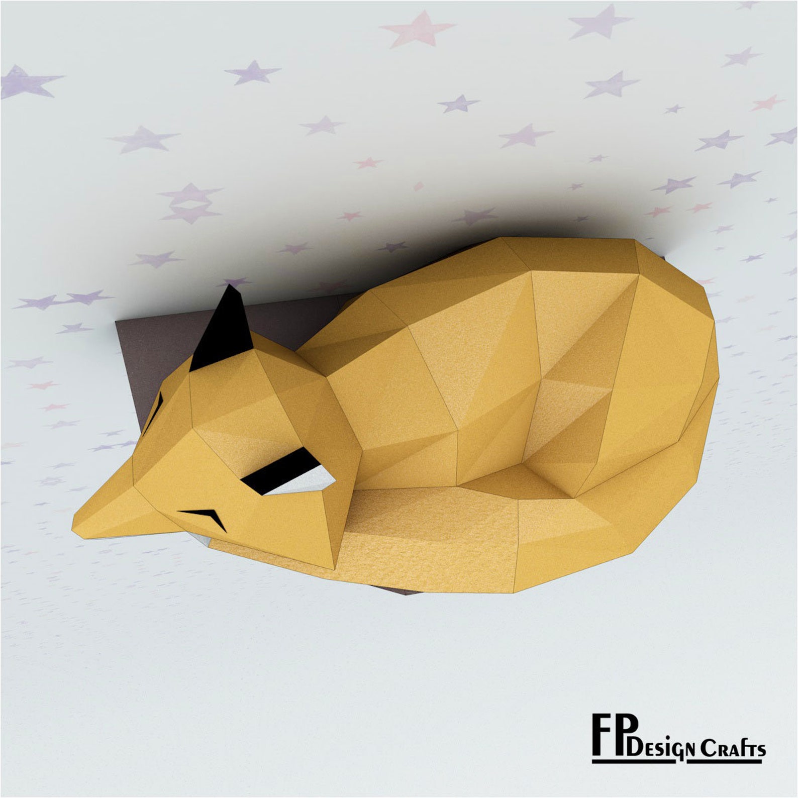 Fox on a Stone Papercraft, 3D DIY Origami, Sculpture Fox, Low Poly ...