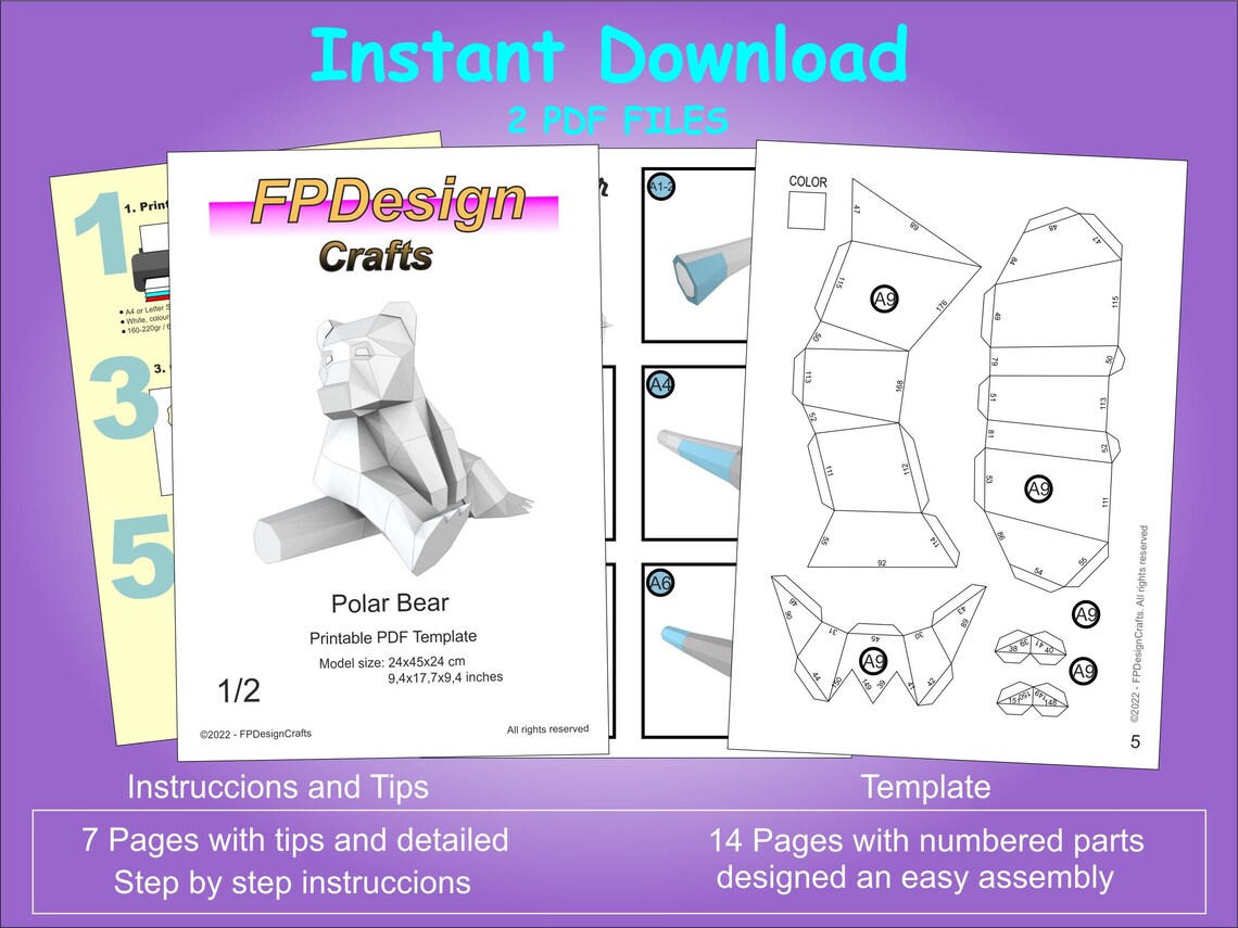 Polar Bear Papercraft , DIY Bear 3D, Low Poly Bear, 3D Origami Bear ...