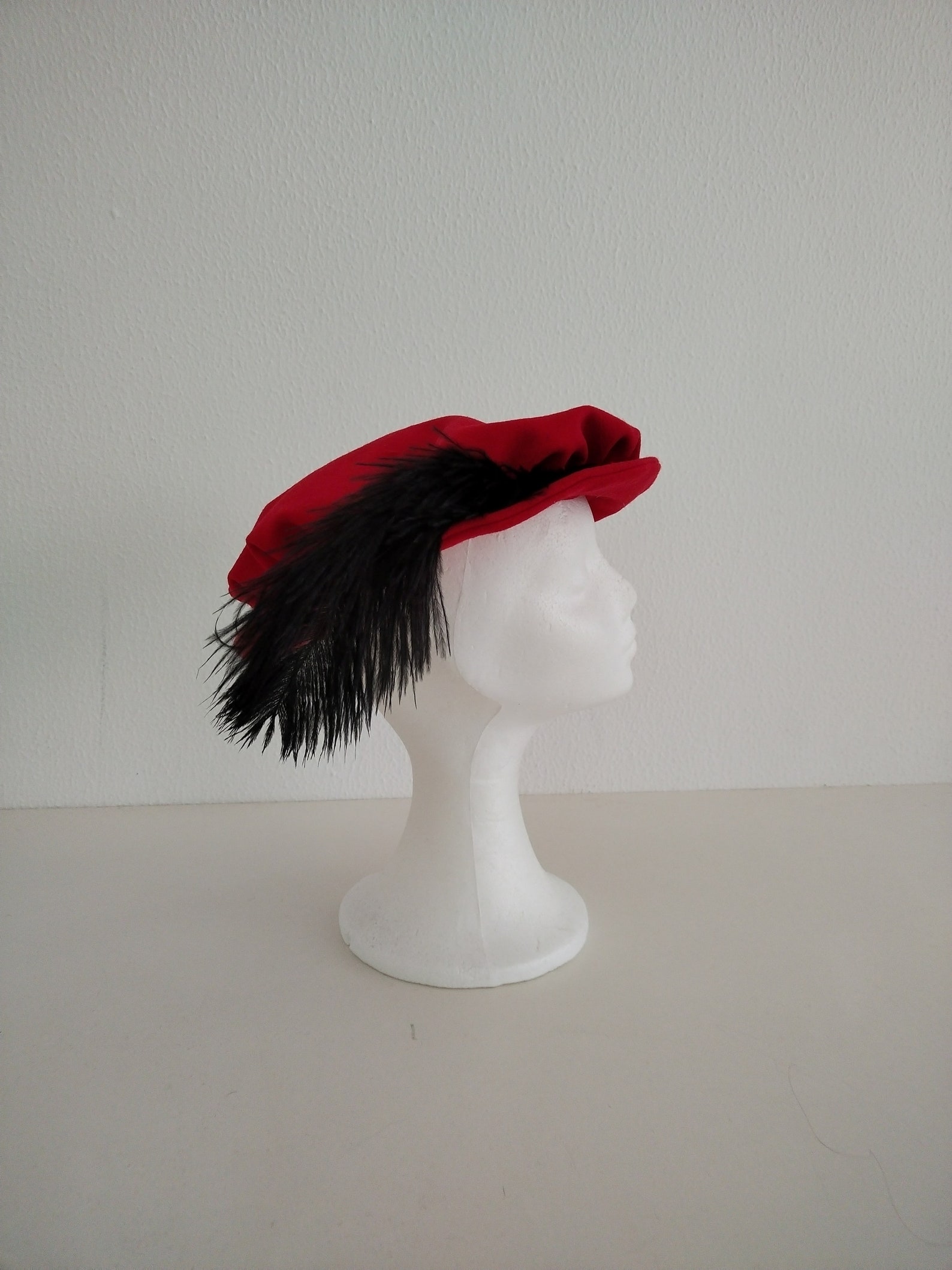 Renaissance Cap, Tudor Red Woolen Hat Adorned With a Black Feather ...