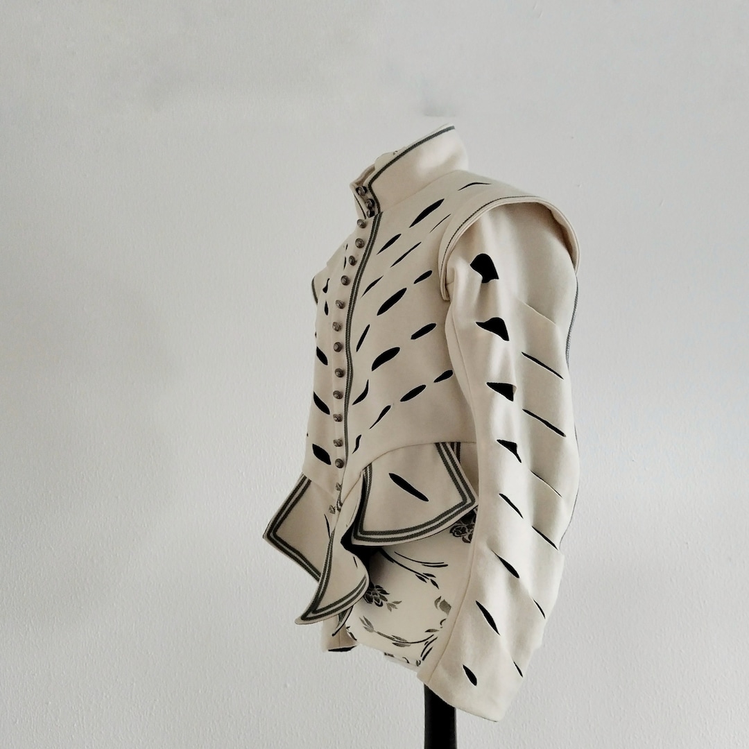 Woolen Black and White Slashed Doublet, Jacket for Historical ...