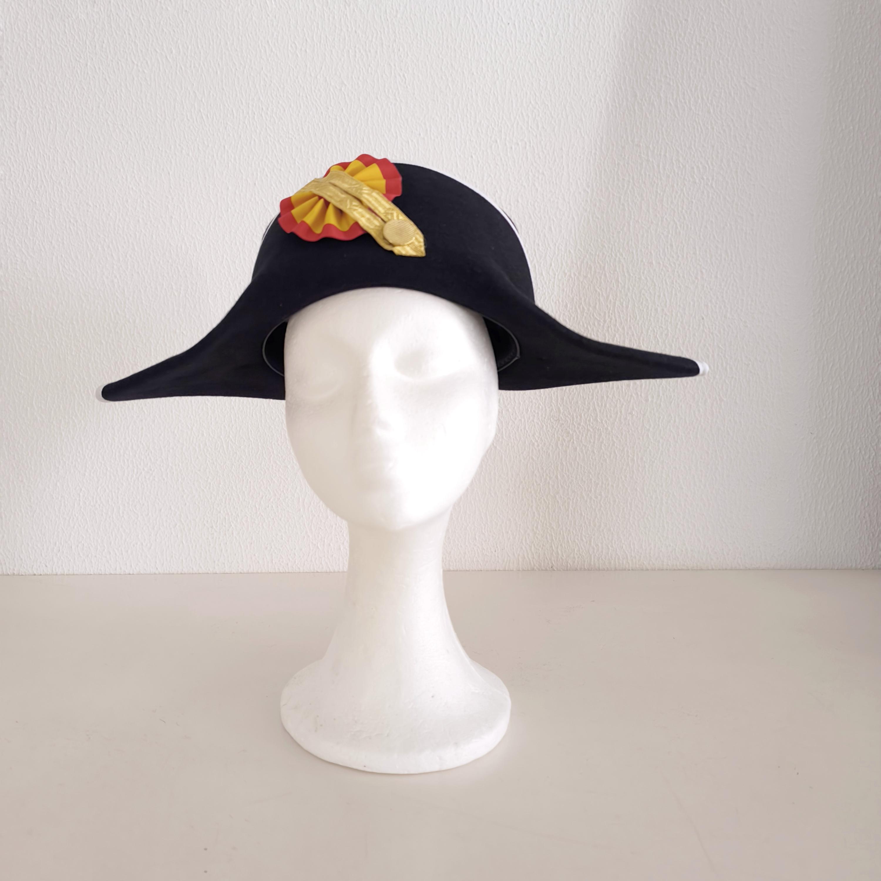 Napoleonic Bicorn Hat in Black Felt With Gold Trim Cockade and Button ...