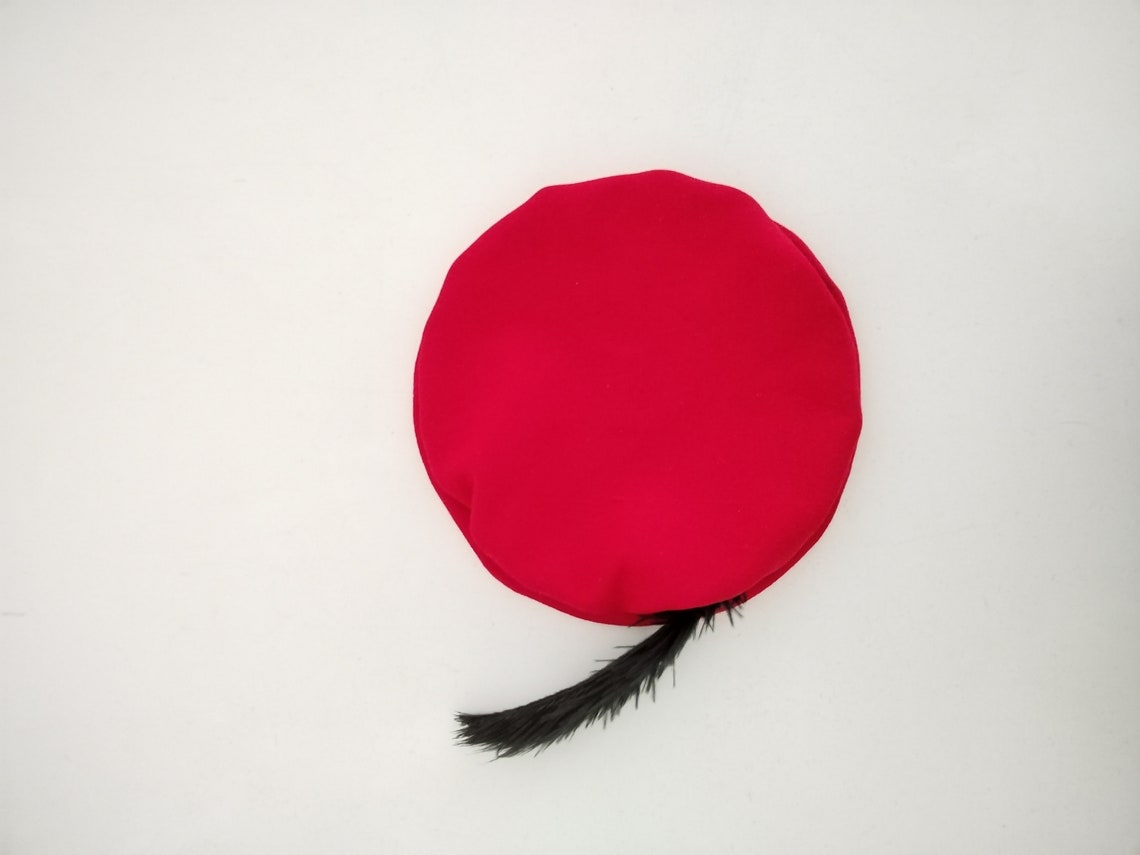 Renaissance Cap, Tudor Red Woolen Hat Adorned With a Black Feather ...