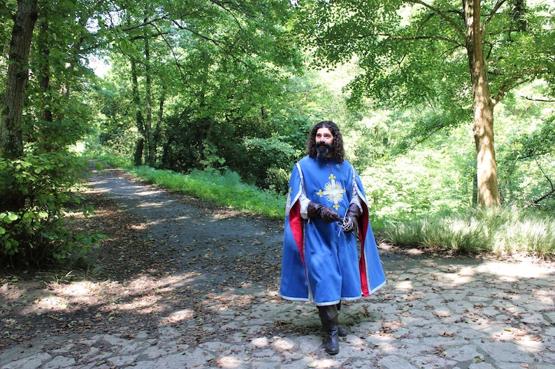 Blue Fencing Cape With Gold Trim, Musketeer Style Historical Cloak ...