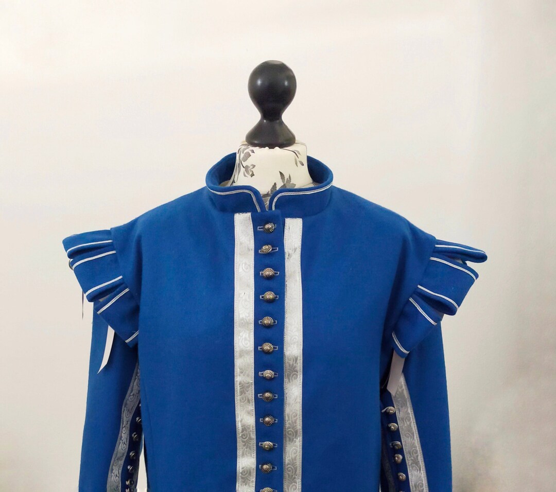 17th Century Jerkins, Blue Musketeer Jacket With Detachable Sleeves and ...