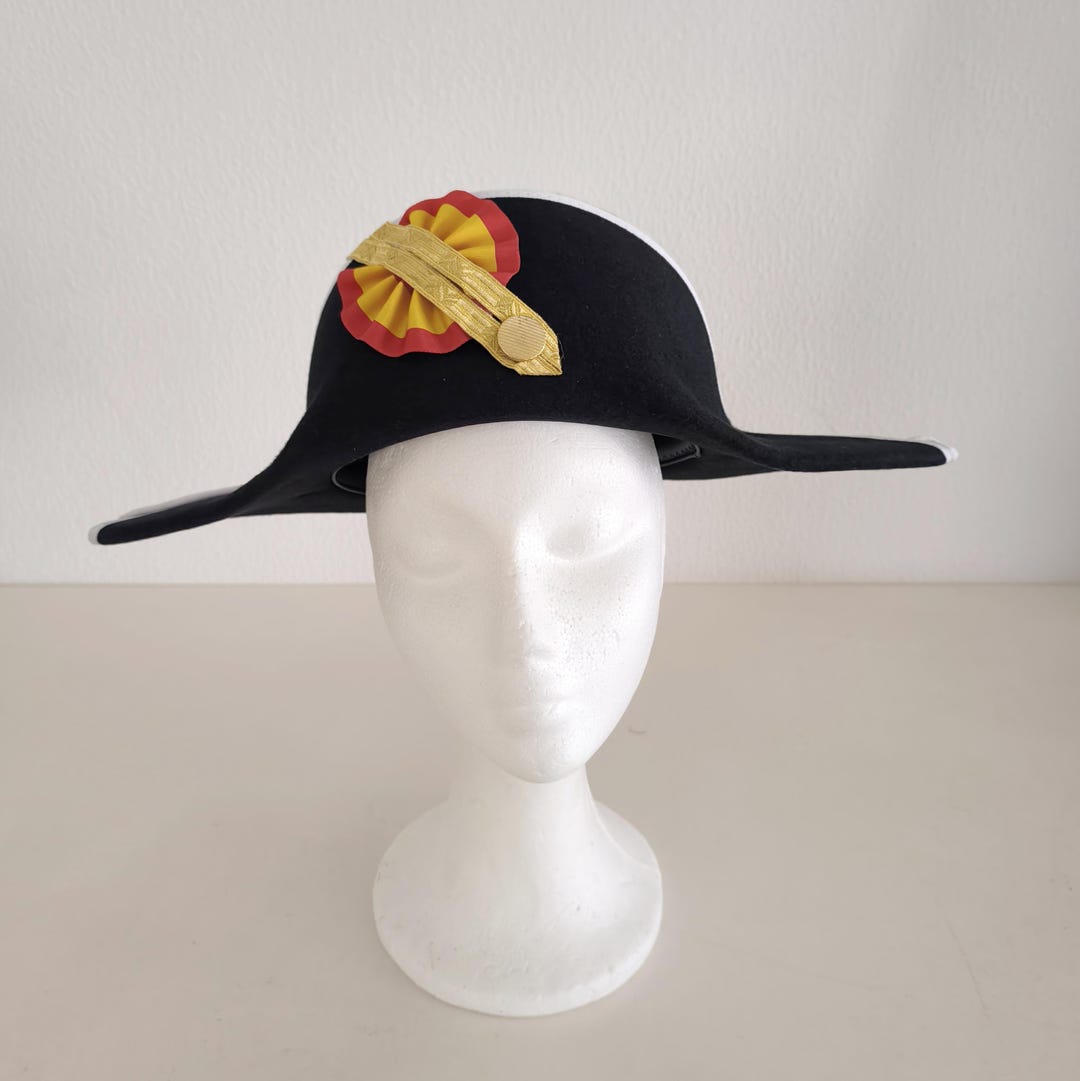 Napoleonic Bicorn Hat in Black Felt With Gold Trim Cockade and Button ...