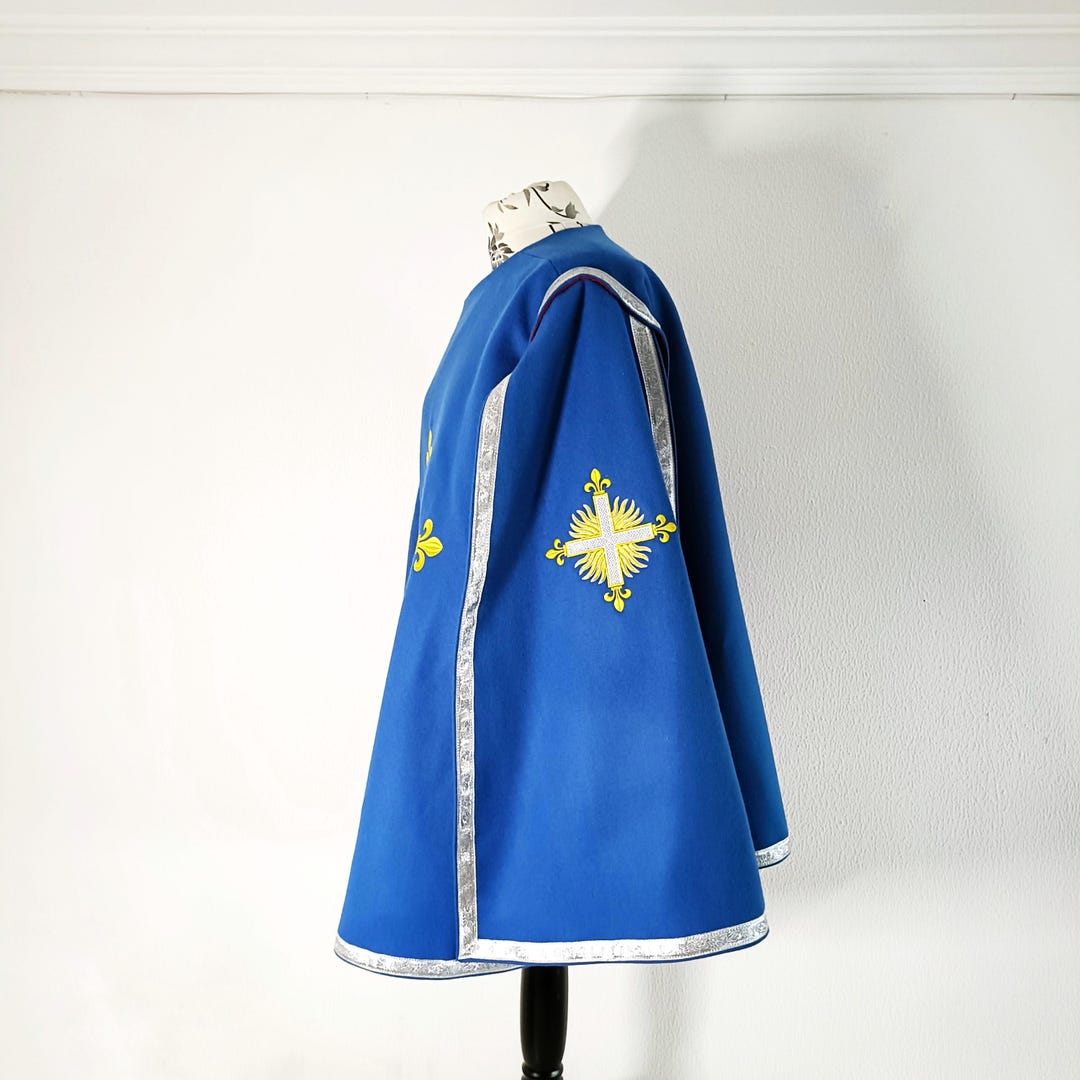 Historical Musketeer Cape, Blue Wool Cape With Red Interior Embroidered ...