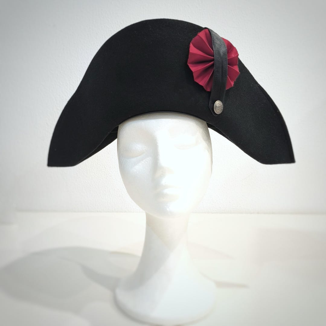 Napoleonic Bicorn Hat With Black Trim Metal Button and Red Cockade for ...