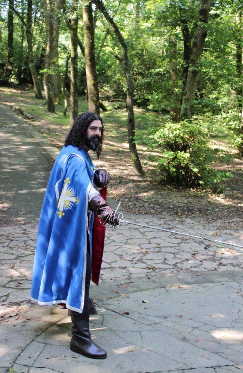 Blue Fencing Cape With Gold Trim, Musketeer Style Historical Cloak ...