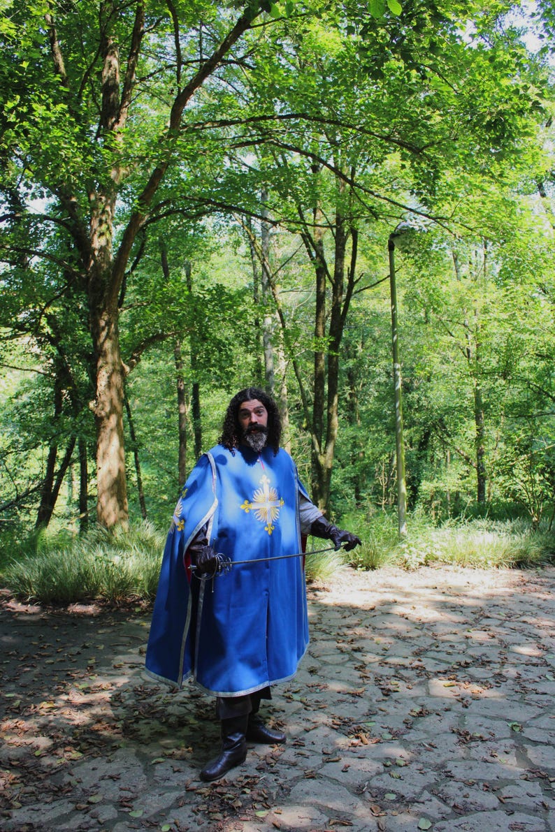 Blue Fencing Cape With Gold Trim, Musketeer Style Historical Cloak ...