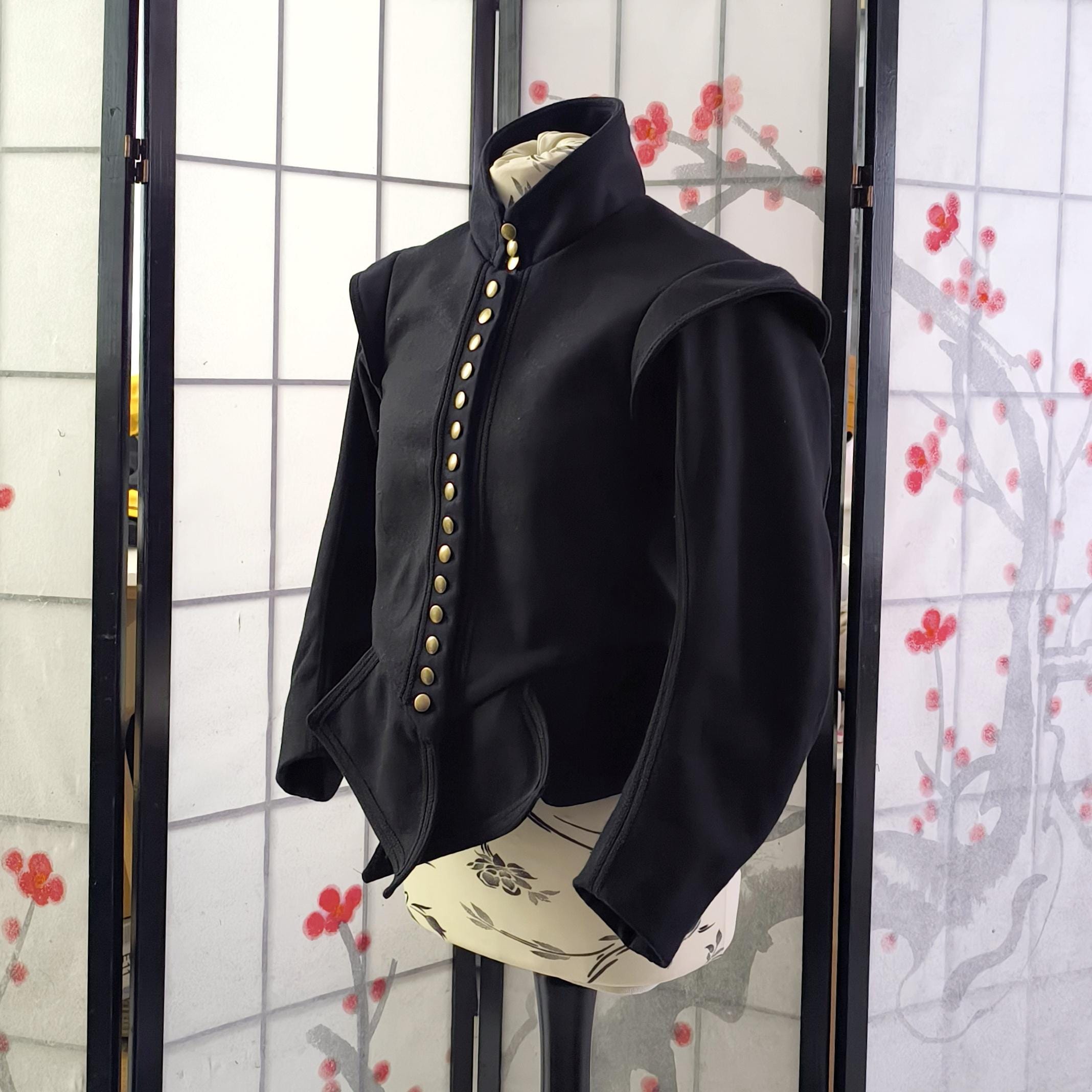 Black Wool Renaissance Doublet With Matching Black Trims Historical ...