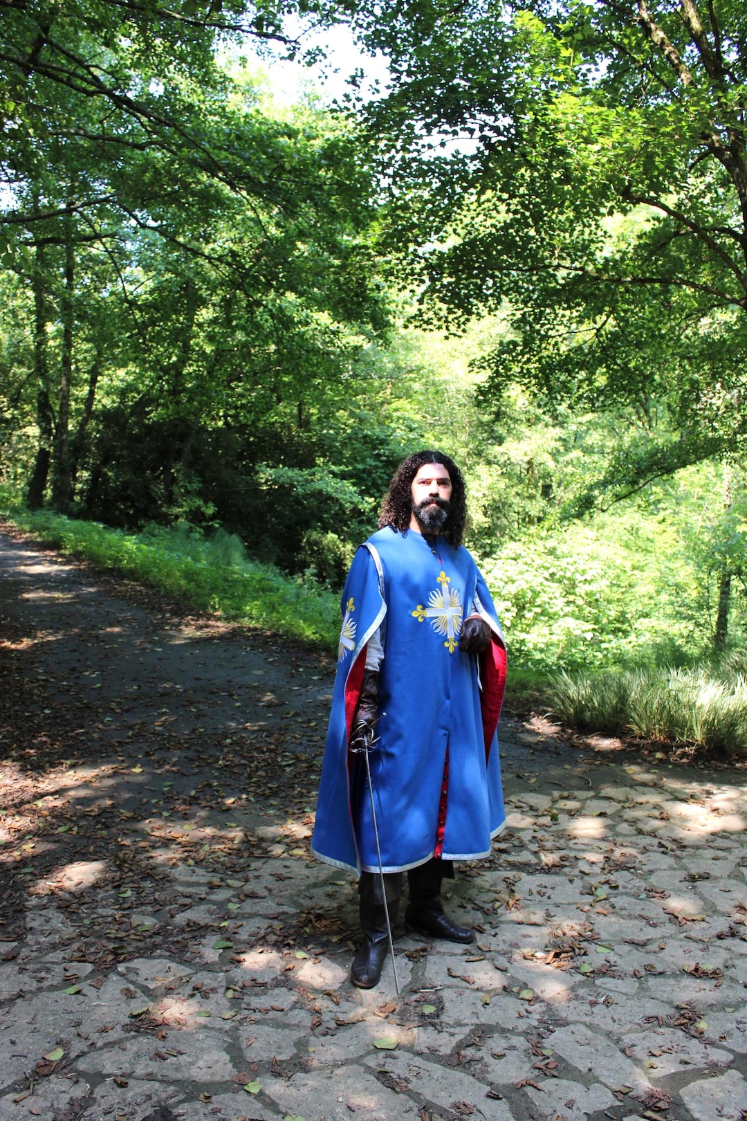 Blue Fencing Cape With Gold Trim, Musketeer Style Historical Cloak ...