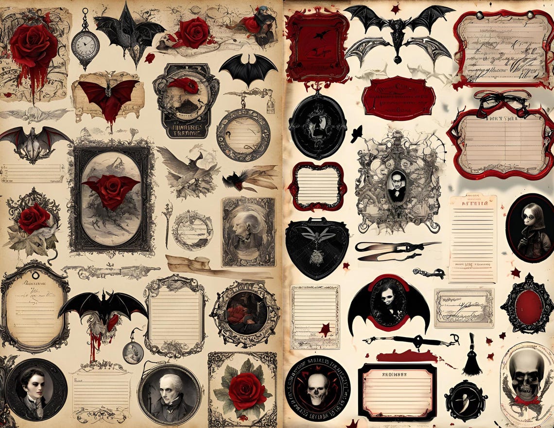 Printable Vampire Journal: Gothic Scrapbooking Ephemera (digital ...