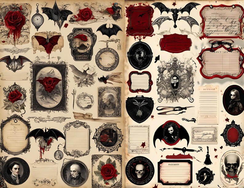 Printable Vampire Journal: Gothic Scrapbooking Ephemera (digital ...