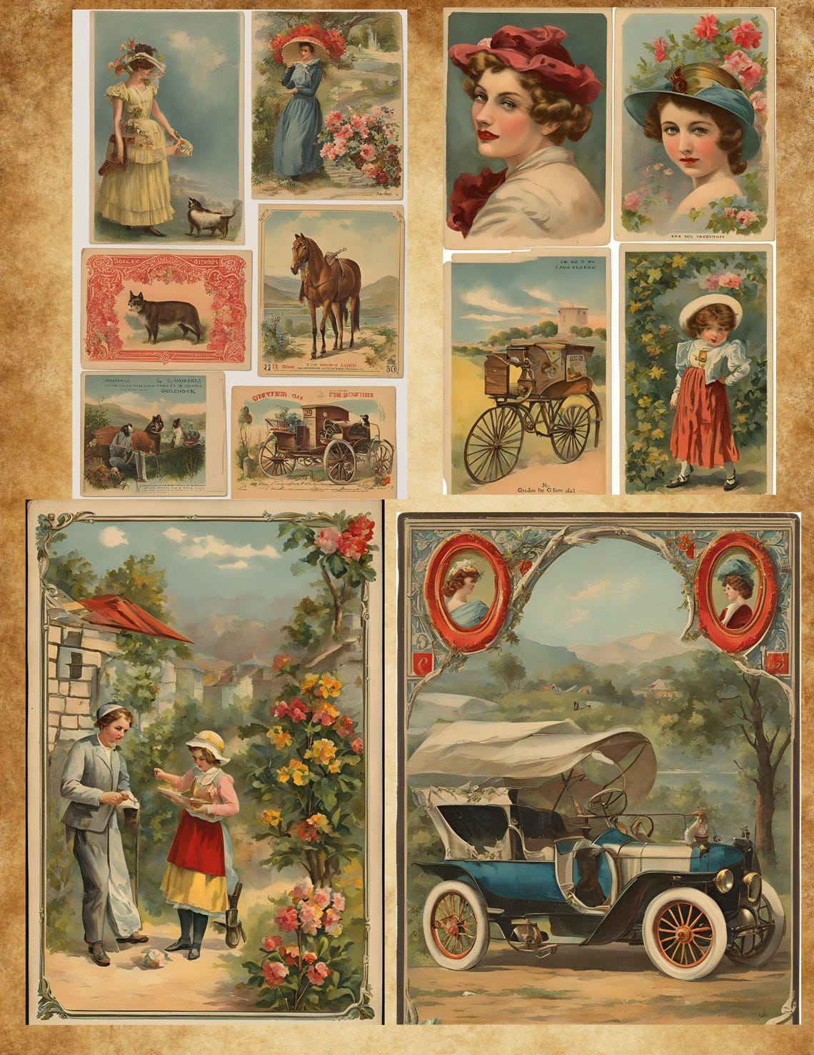 Vintage Postcard Ephemera: Antique Style Collage Sheets (digital ...