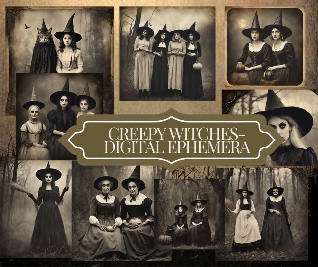 Halloween Creepy Witch Photos, Printable Witchy Photographs, Vintage ...