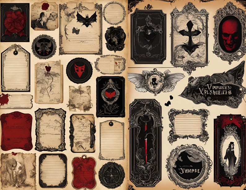 Printable Vampire Journal: Gothic Scrapbooking Ephemera (digital ...