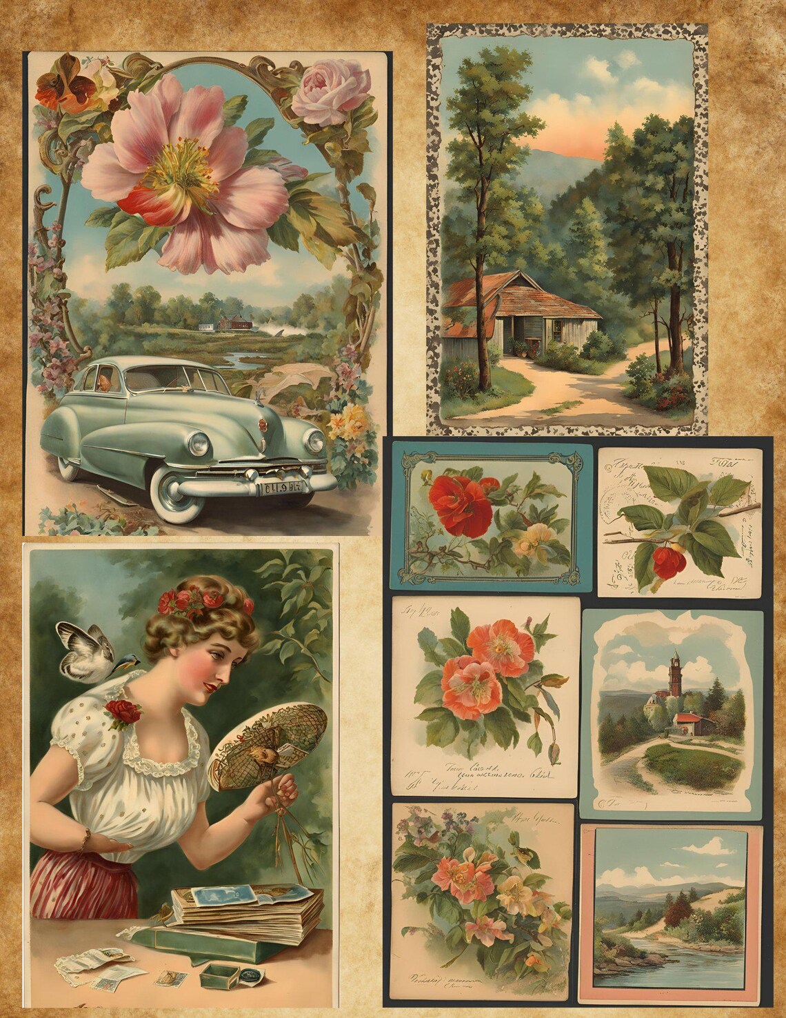Vintage Postcard Ephemera: Antique Style Collage Sheets (digital ...