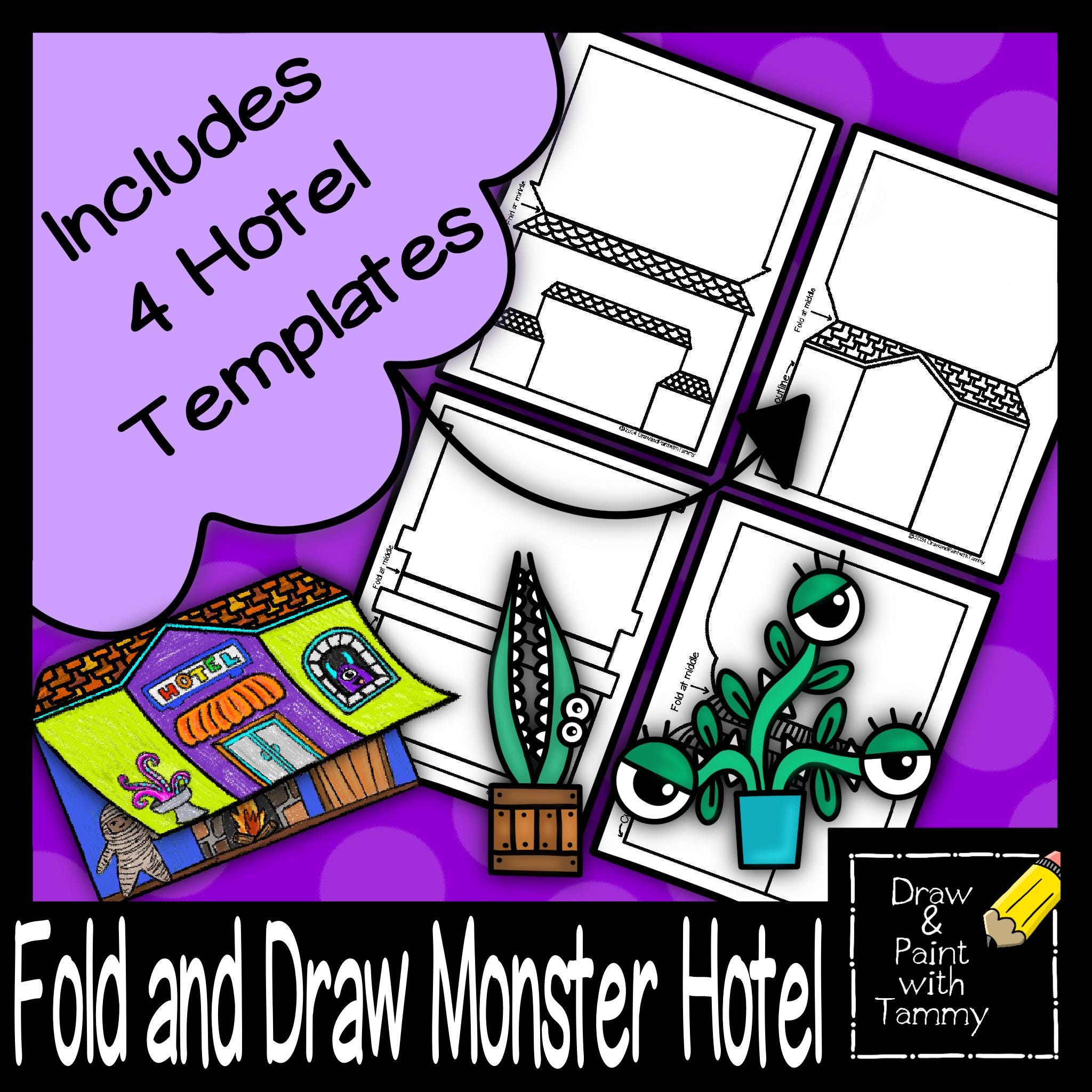 Fold and Draw A Monster Hotel Halloween Art Activity Art Sub Lesson ...