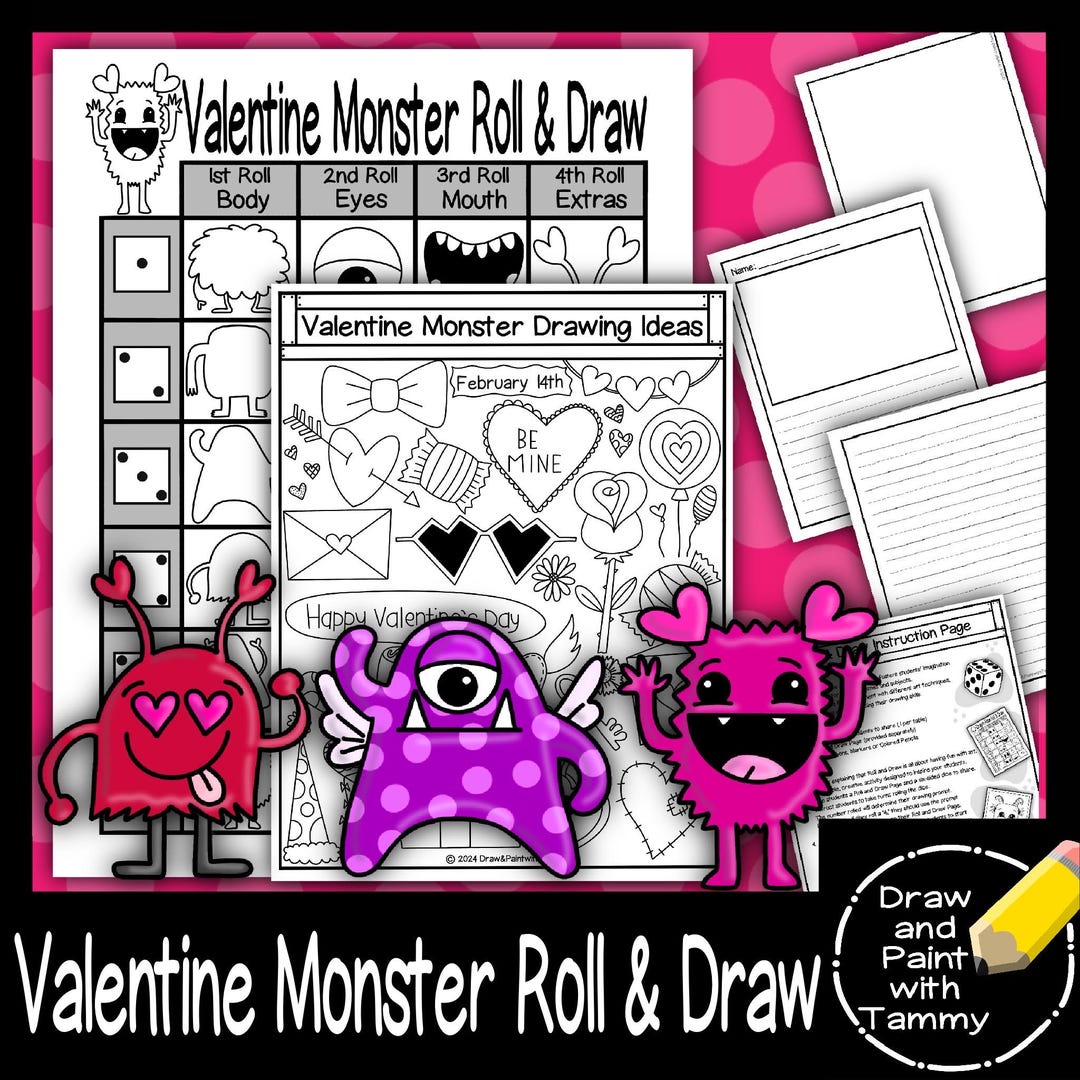 Valentine Monster Roll and Draw Game: Art Sub Lesson (PDF Pattern) - Etsy