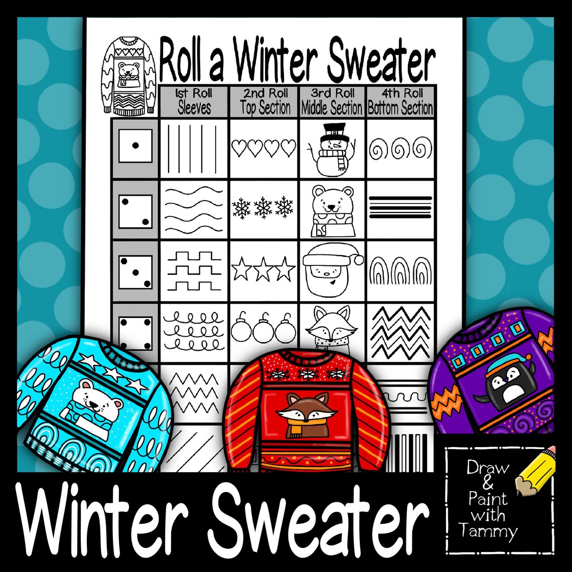 Roll a Winter Sweater Roll and Draw Fun Ugly Sweater Christmas ...