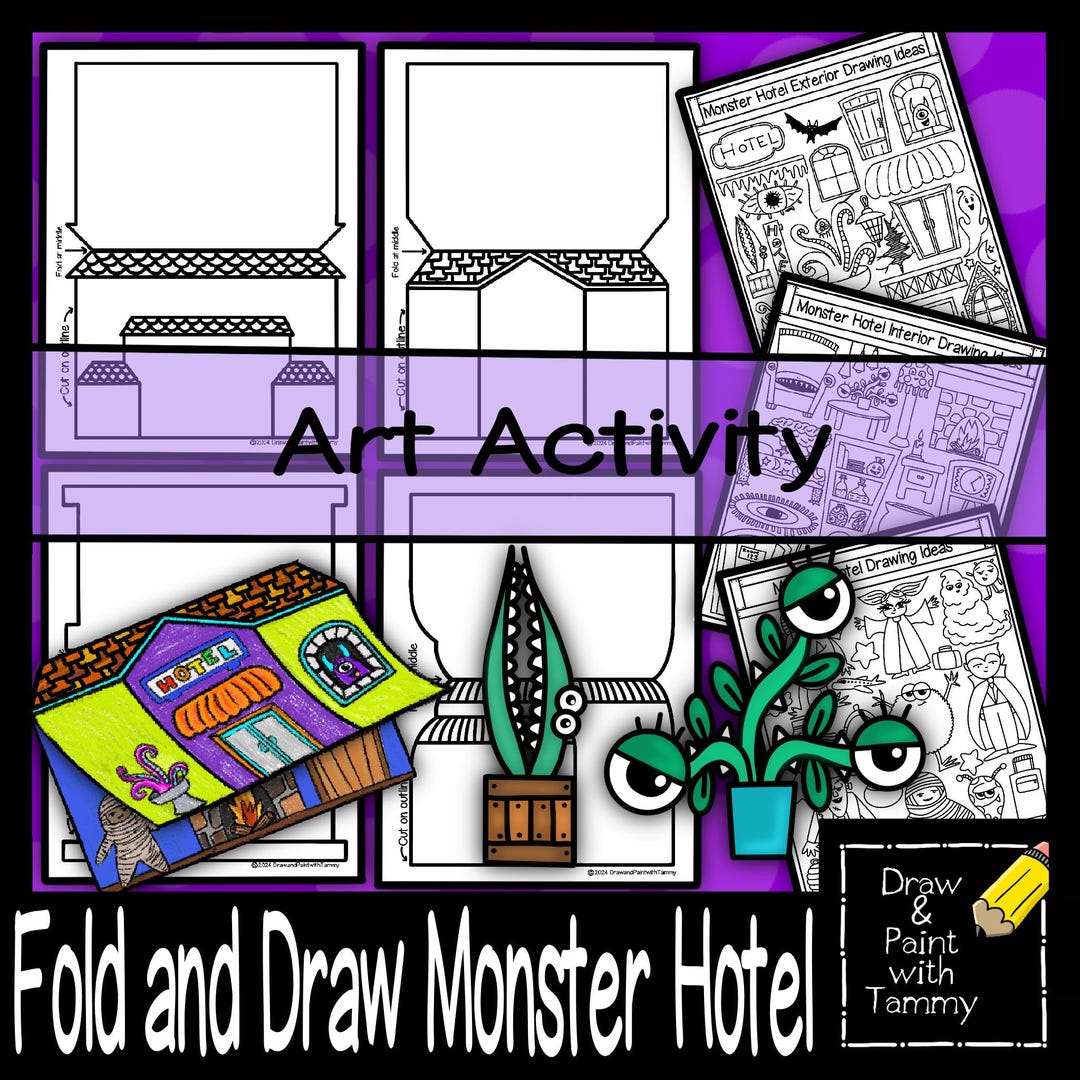 Fold and Draw A Monster Hotel Halloween Art Activity Art Sub Lesson ...