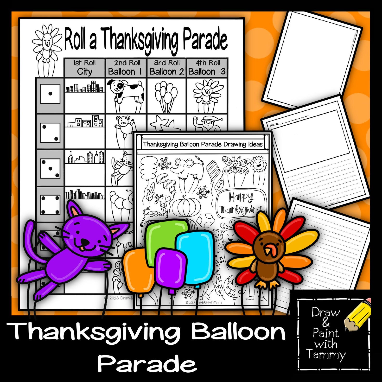 Roll a Thanksgiving Day Balloon Parade Roll and Draw Art Writing Sub ...
