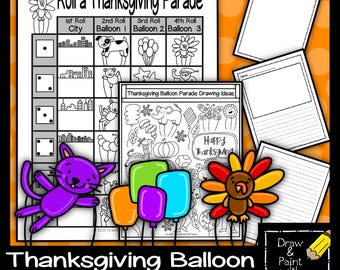 Roll a Thanksgiving Day Balloon Parade Roll and Draw Art Writing Sub ...