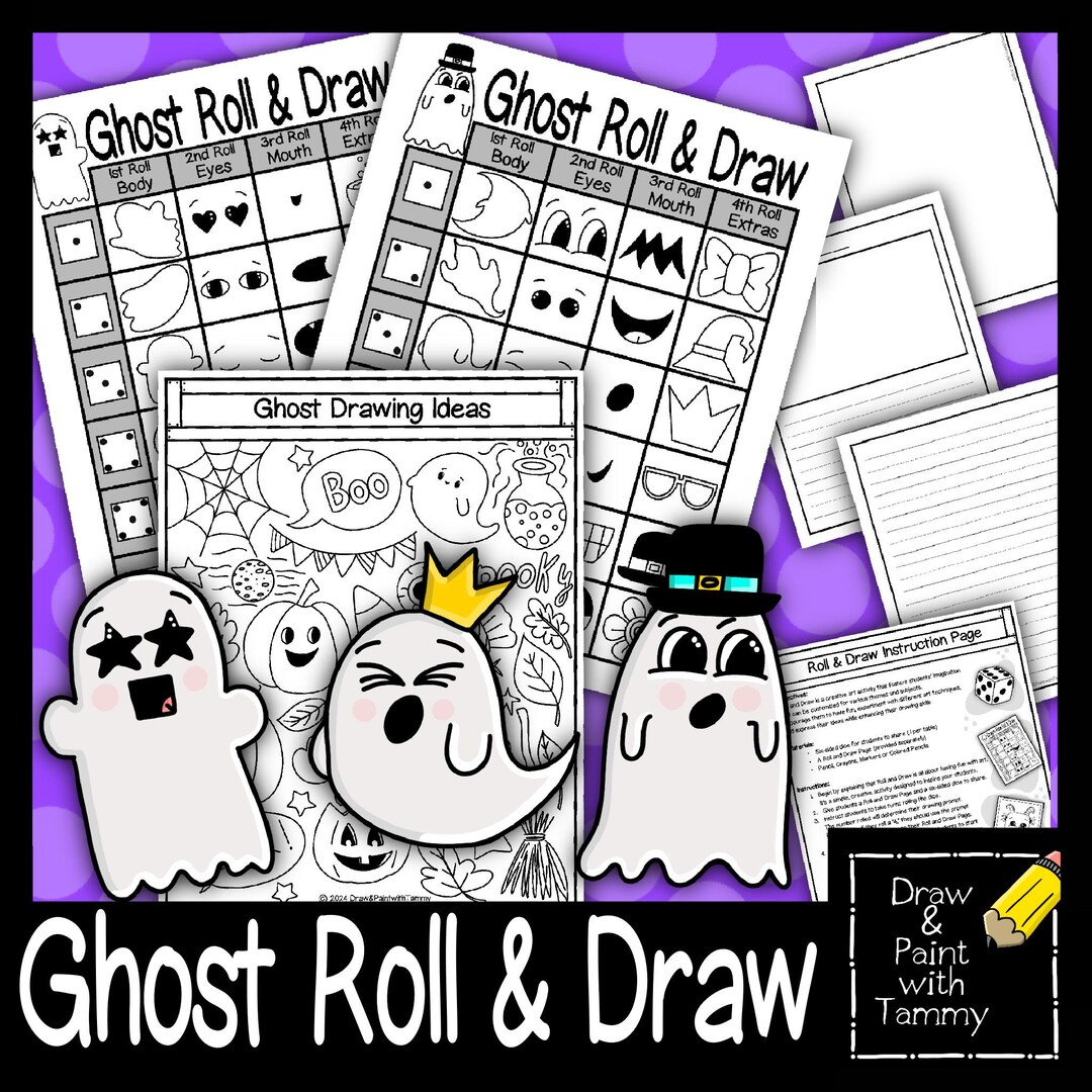 Printable Roll a Ghost Halloween Roll and Draw Art Activity Game Art ...