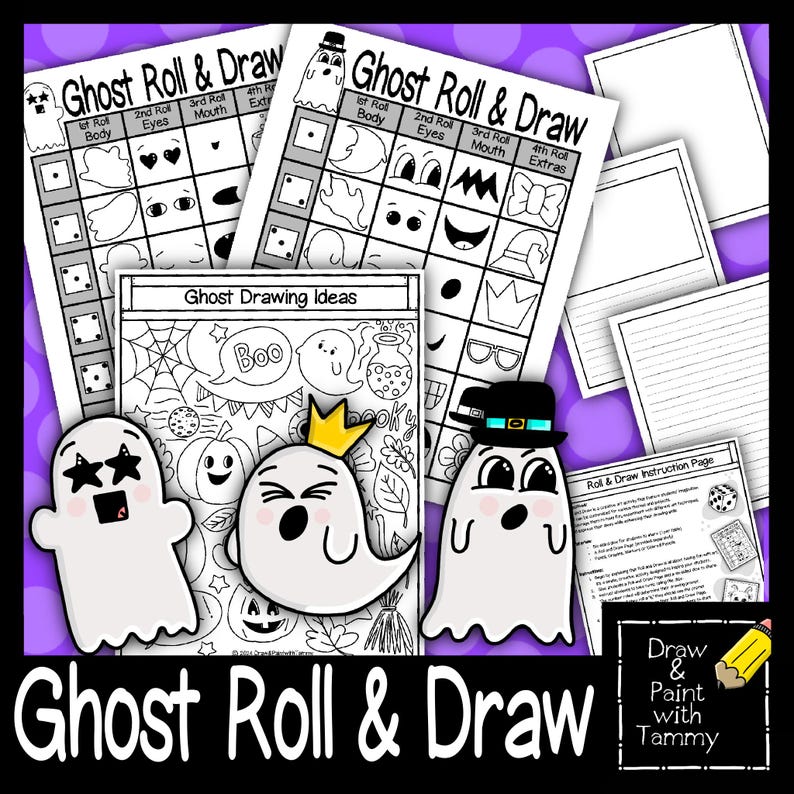 Printable Roll a Ghost Halloween Roll and Draw Art Activity Game Art ...