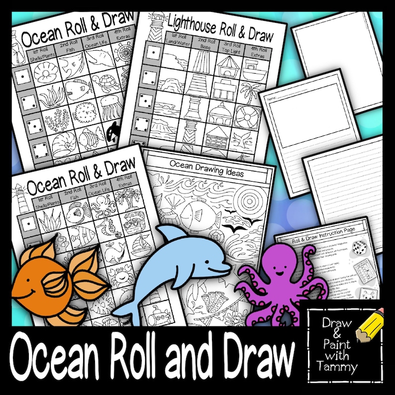 Roll an Ocean Theme Art Game Set Including a Lighthouse Roll and Draw ...