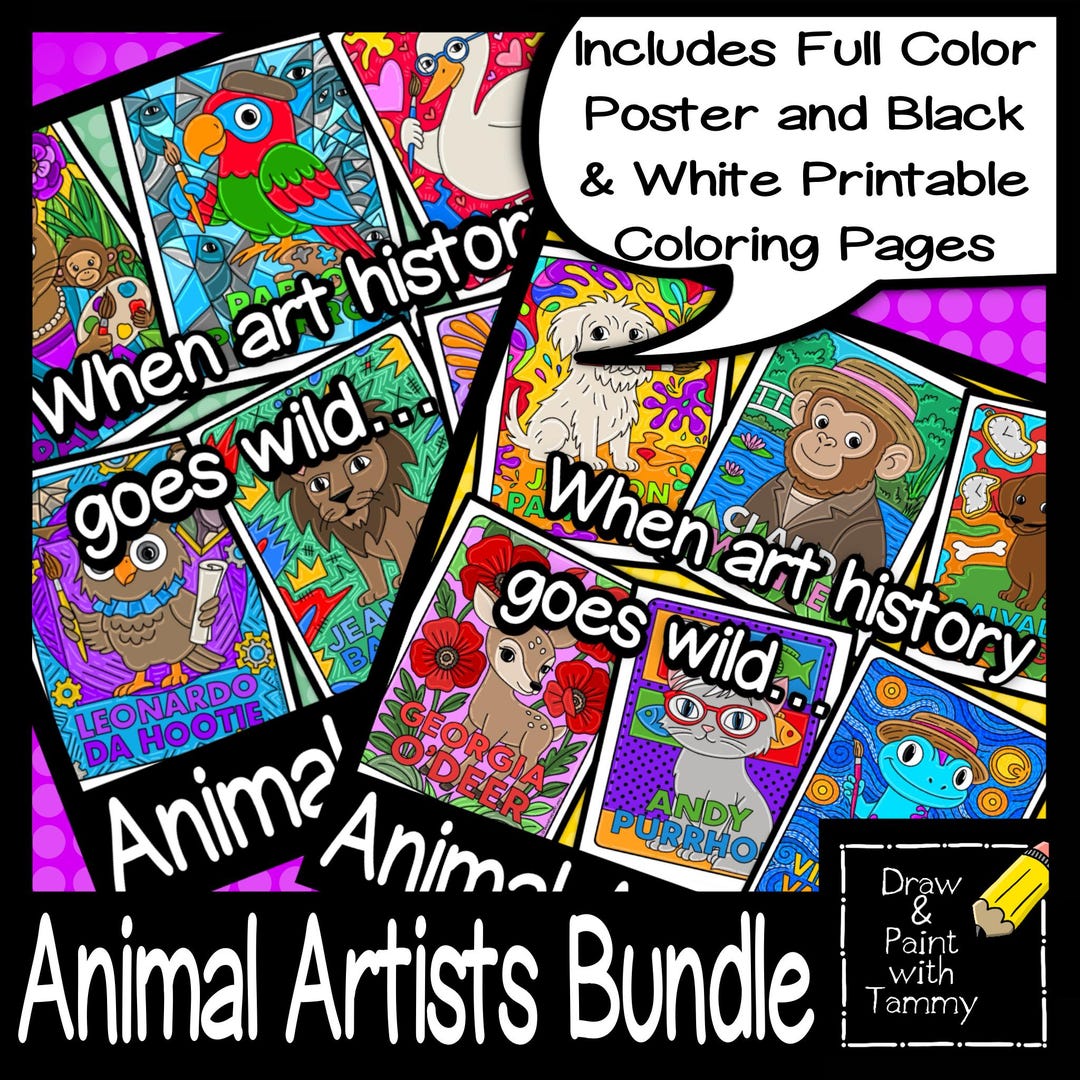 Punny Animal Artists Posters & Coloring Pages: Art History for Kids ...