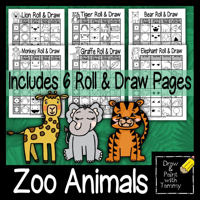 Roll a Zoo Animal Drawing Game: Art Activity Bundle (printable) - Etsy