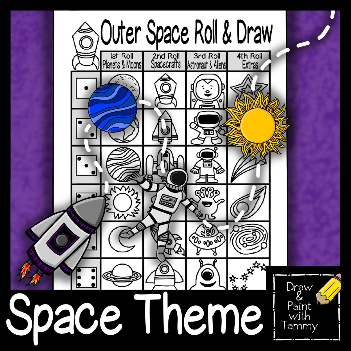 Outer Space Drawing Game: Alien & Spaceship Roll and Draw (printable ...