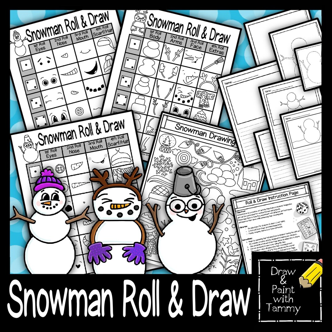 Roll a Snowman Winter Roll and Draw Printable Art Sub Lesson Christmas ...