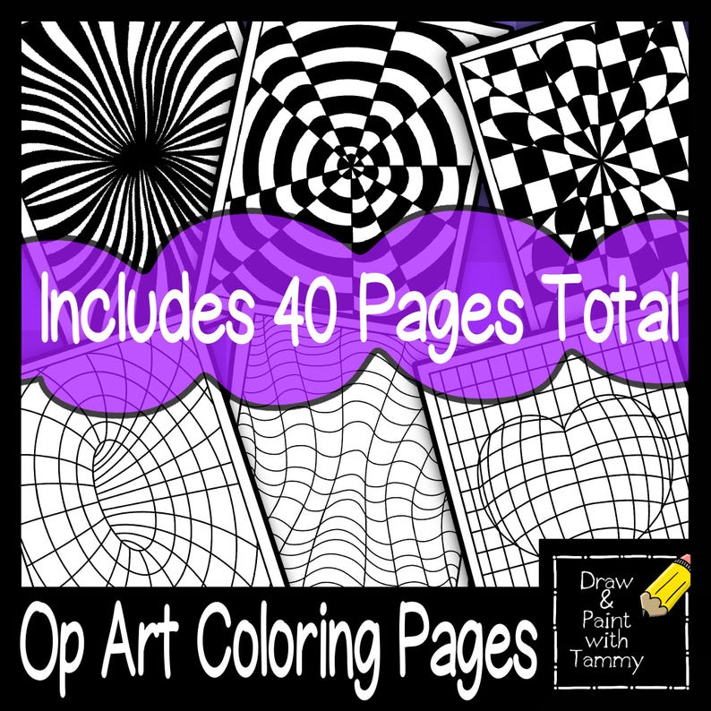 Printable Op Art Coloring Pages: 40 Optical Illusion Designs (digital ...