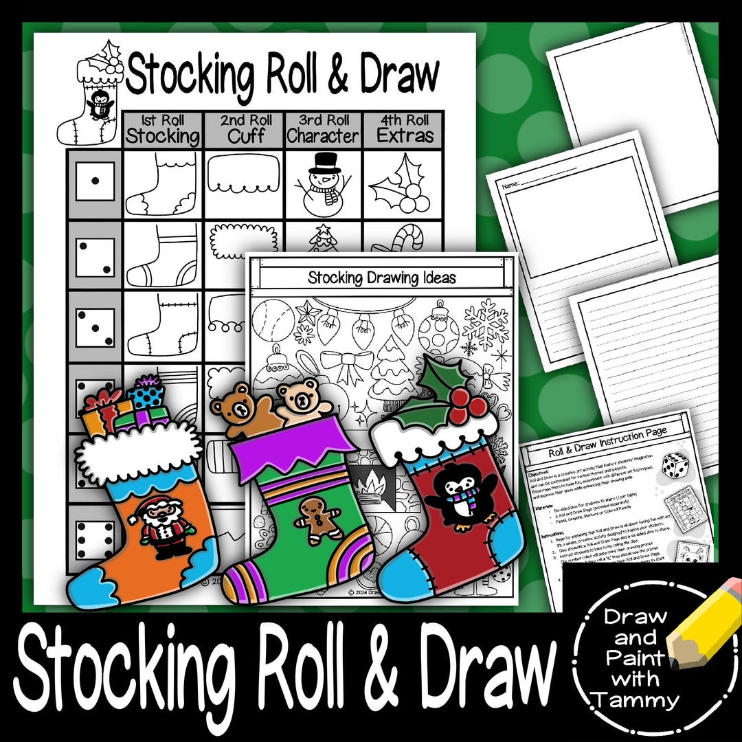 Christmas Stocking Roll & Draw Game, Winter Art Lesson (PDF) - Etsy