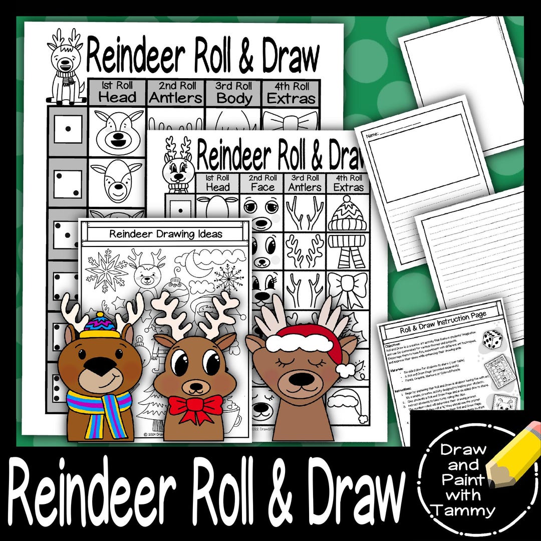 Roll A Reindeer Christmas Roll and Draw Art Game Art Sub Activity ...