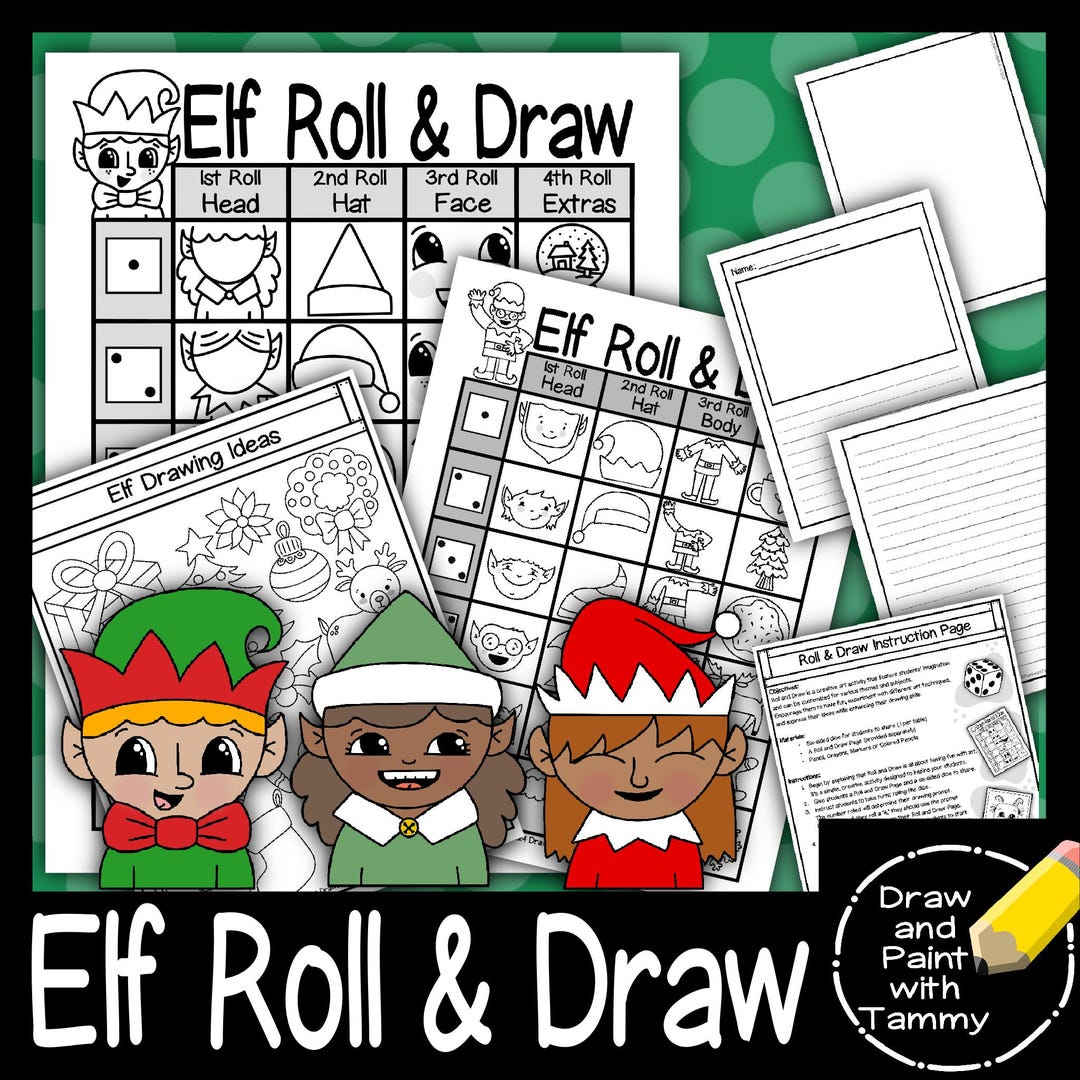 Roll an Elf A Christmas Elf Roll and Draw Art Game Art Sub Activity for ...